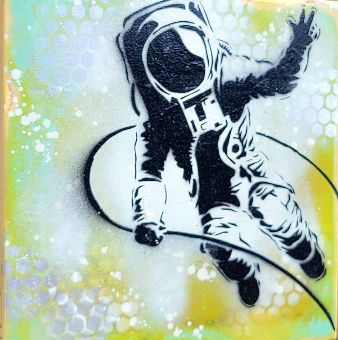 Astronaut Mixed Media Graffiti Art Painting Original Art on Collaged ...