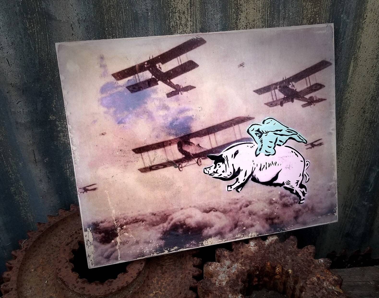 Wall Hangings Wall Décor When Pigs Fly Mixed Media Graffiti Art ...