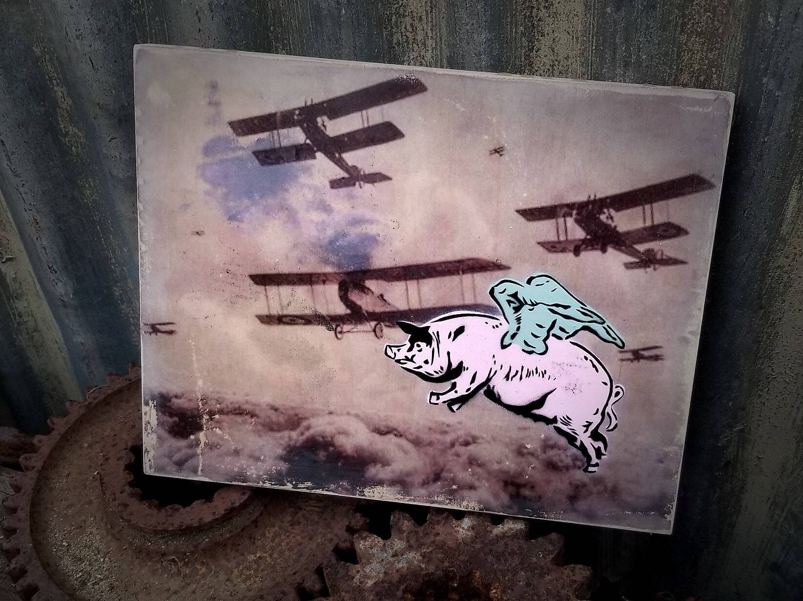 Wall Hangings Wall Décor When Pigs Fly Mixed Media Graffiti Art ...