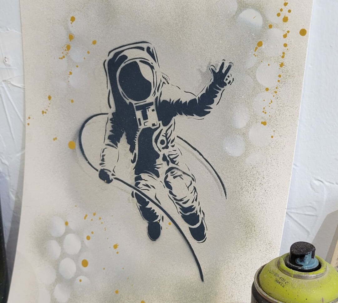 Astronaut Space Walk Original Graffiti Art Painting on Paper Handmade ...