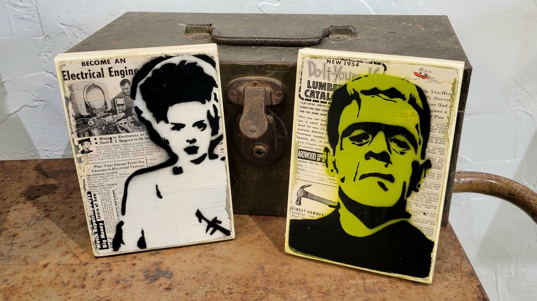 Bride of Frankenstein and Franks Monster Mixed Media Graffiti Art ...