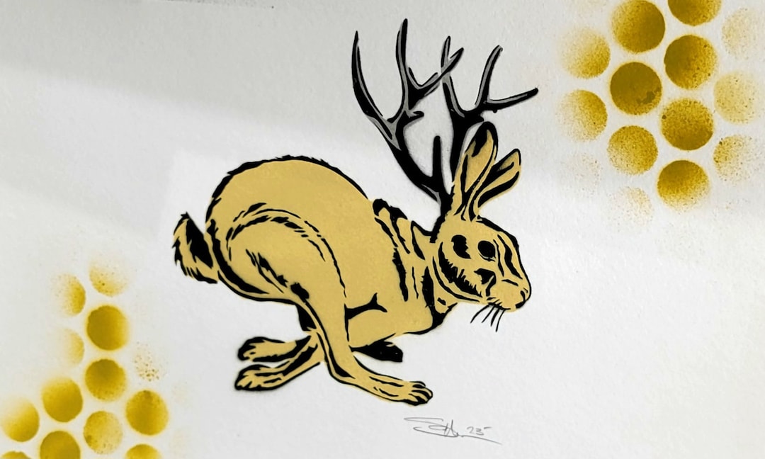 Jackalope Original Graffiti Art Painting on Paper Handmade Stencil Pop Art Vintage Space - Etsy