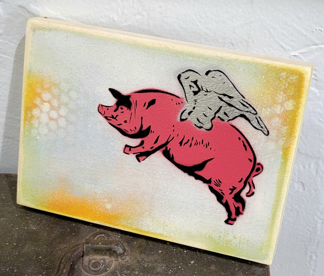 Flying Pig Graffiti Art Painting on Wood Canvas Original Art on Home ...