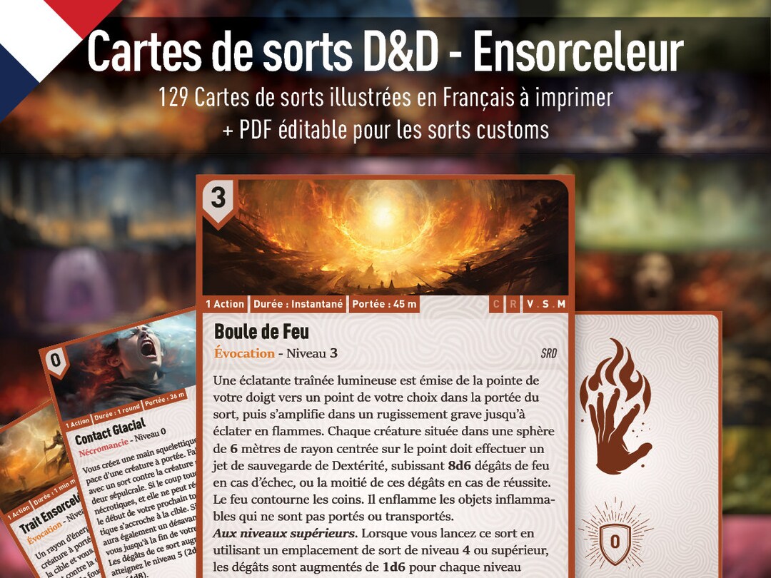 Illustrated Sorcerer Spell Cards Dnd 5th Edition in French - Printable ...
