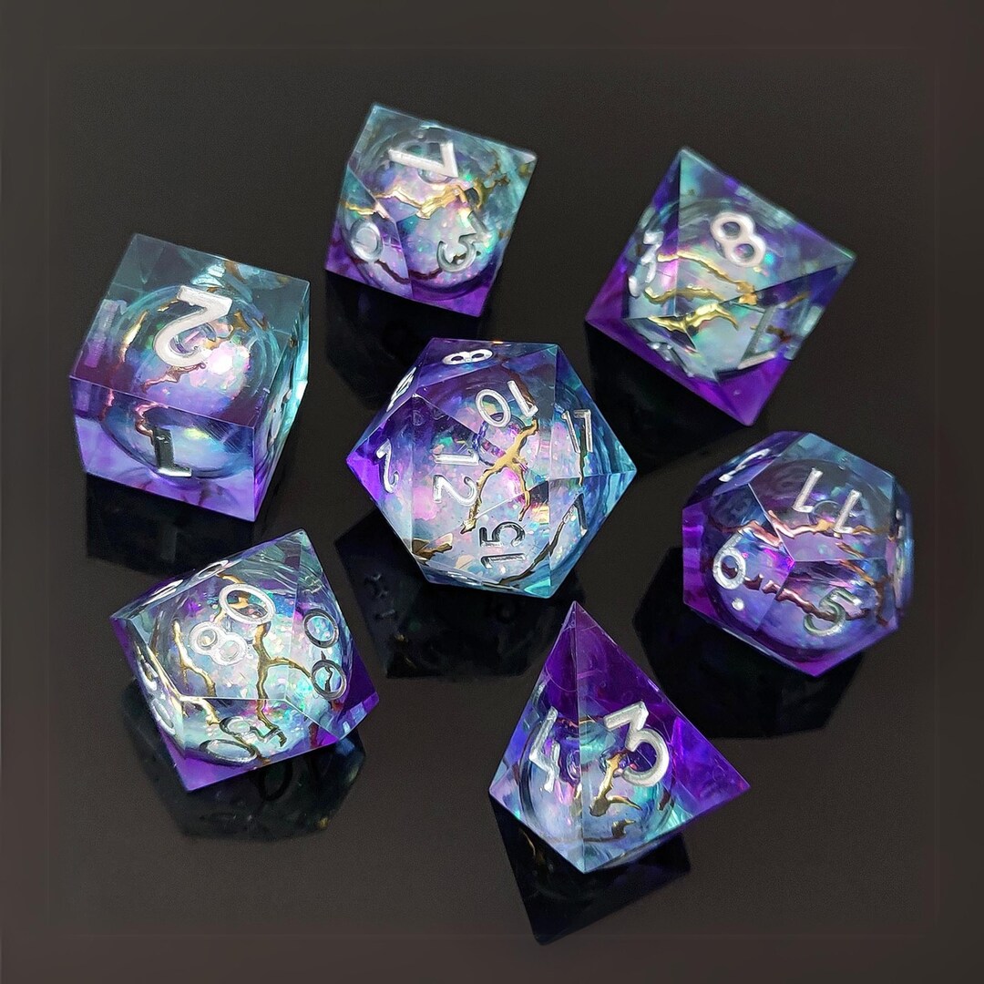 Full Dnd Dice Set Liquid Core Dices, Gold Crack Ocean Style, Polyhedral ...