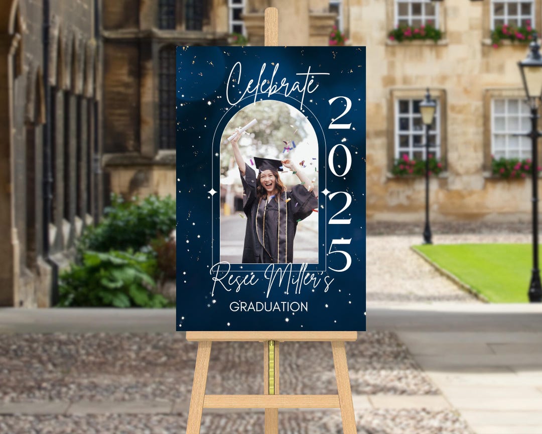 Graduation Party Sign Blue Theme Poster for Graduate Party Sign Board ...