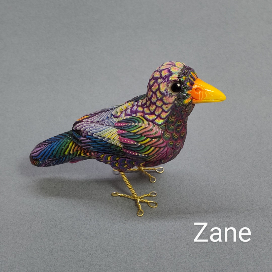 Handmade Rainbow Raven Crow Miniature Polymer Clay Colorful Bird ...