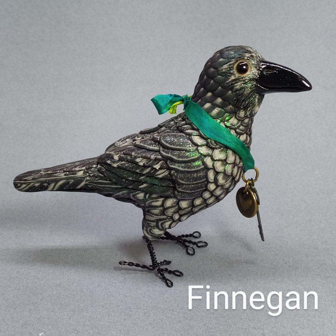 Hand Sculpted Crow Polymer Clay Bird One of a Kind Glow in the Dark ...