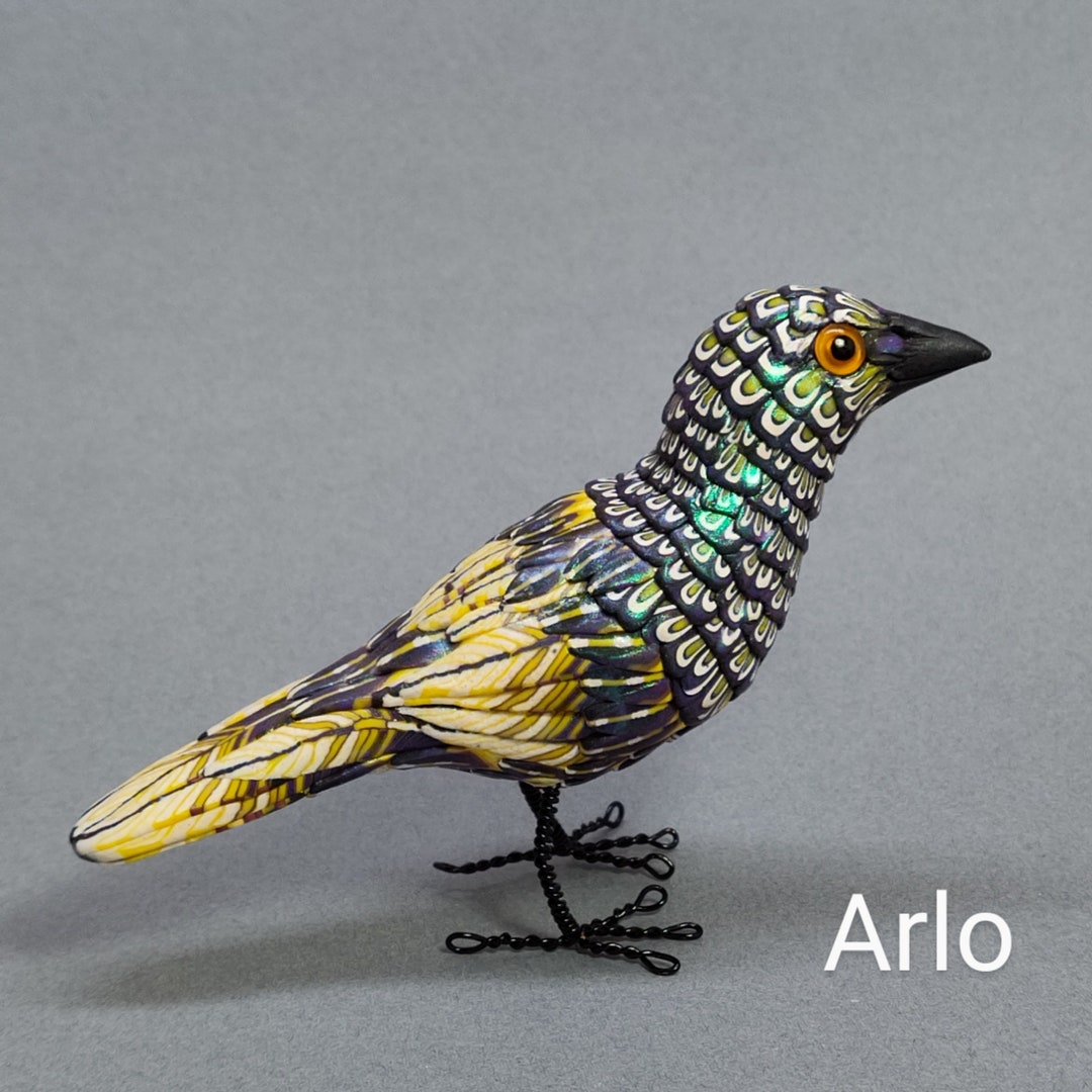 Hand Sculpted Colorful Crow Figurine With Complex Polymer Clay Cane ...