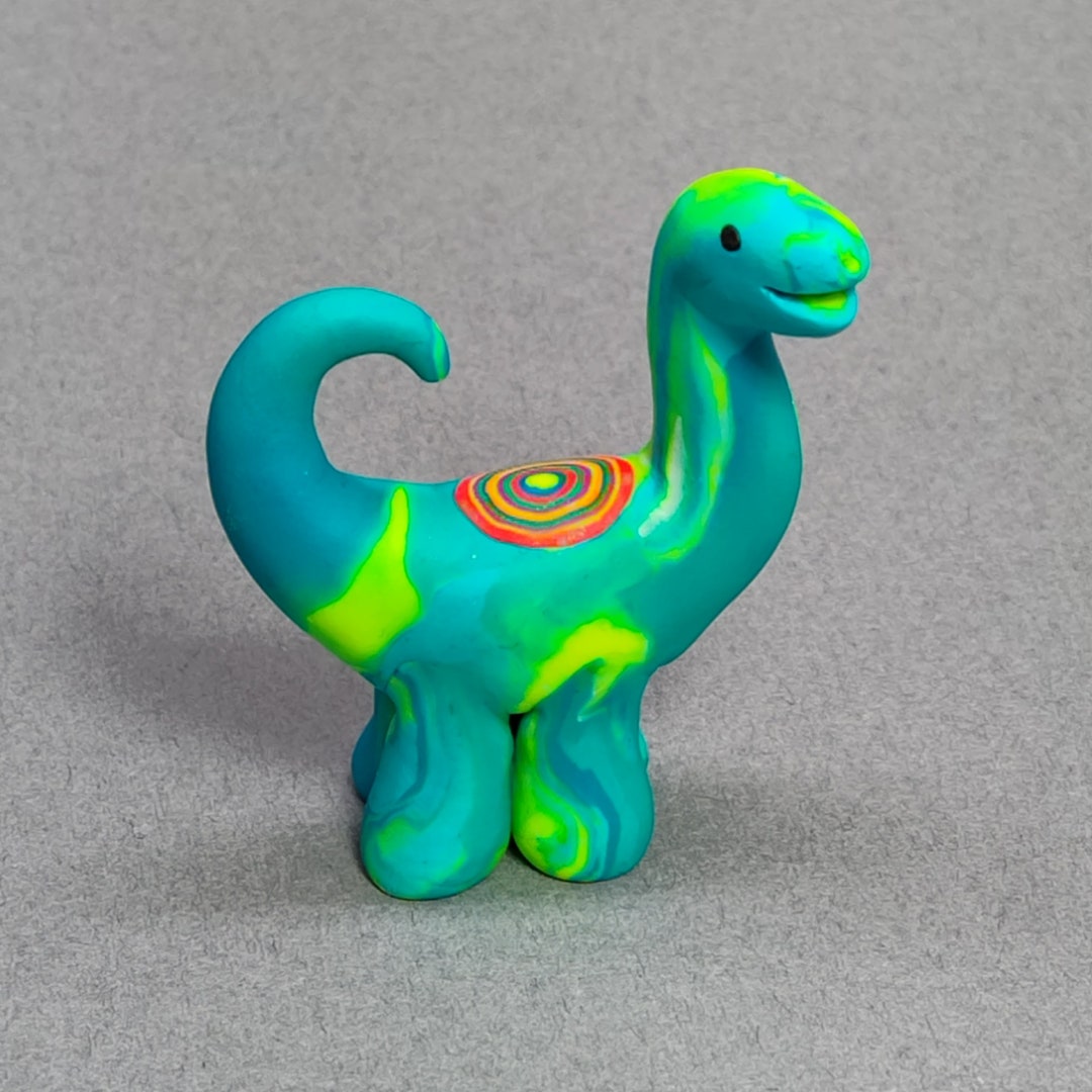 Brightly Colored Mini Dinosaur Brontosaurus Cute Hand Sculpted Figurine ...
