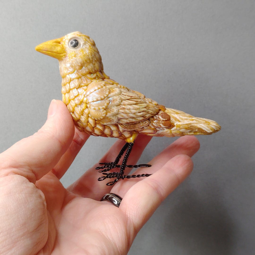 Hand Sculpted Caramel Albino Crow Polymer Clay Standing Bird - Etsy