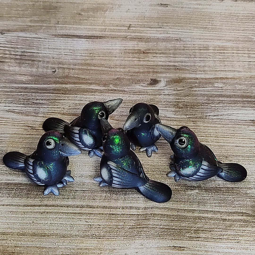 Cute Black Smiling Raven Crow Miniature Polymer Clay Bird Sculpture - Etsy
