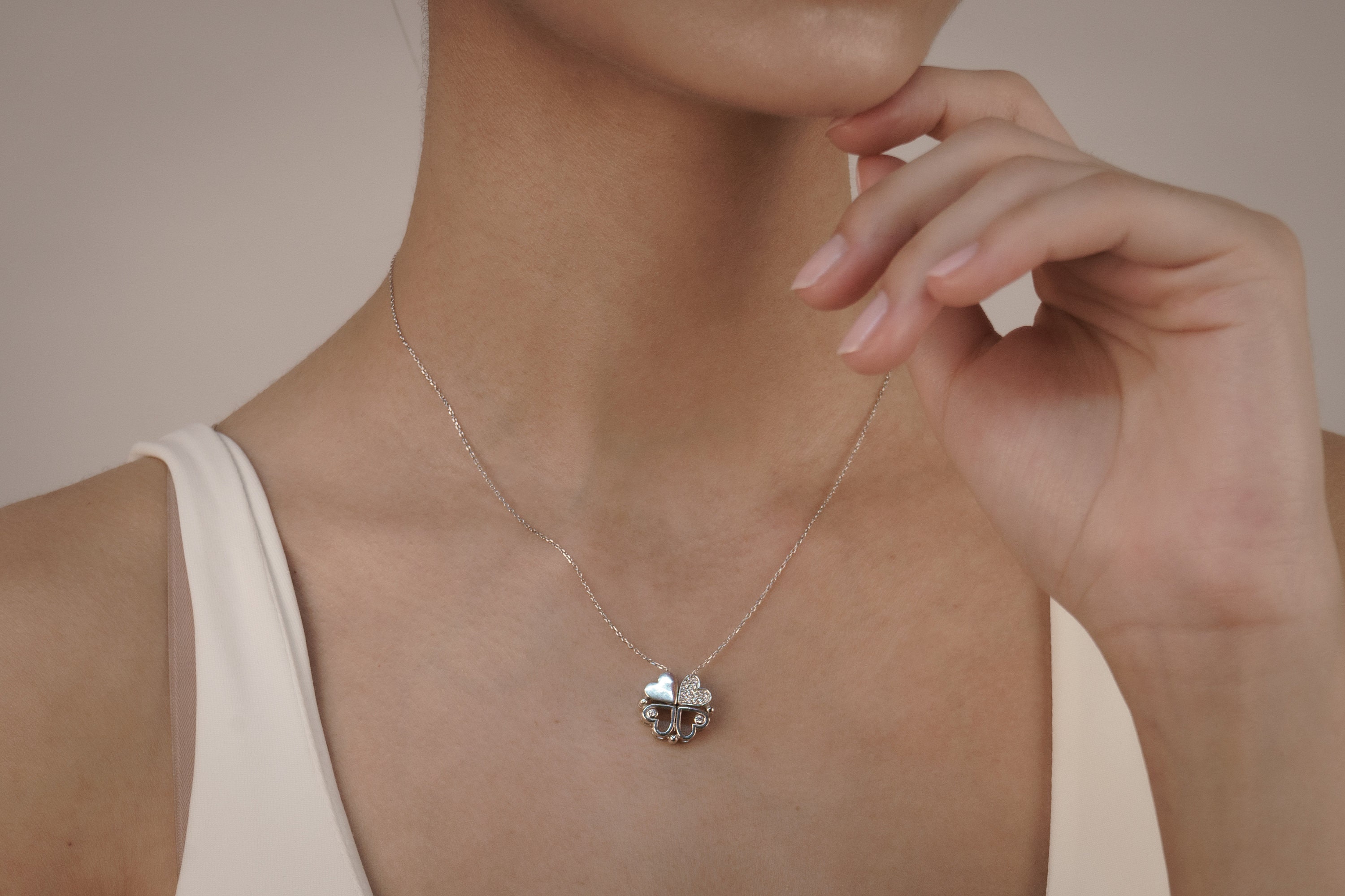 Heart Necklace, the Sparkle of Love Rowed Love Necklace, 4 Hearts 1 ...