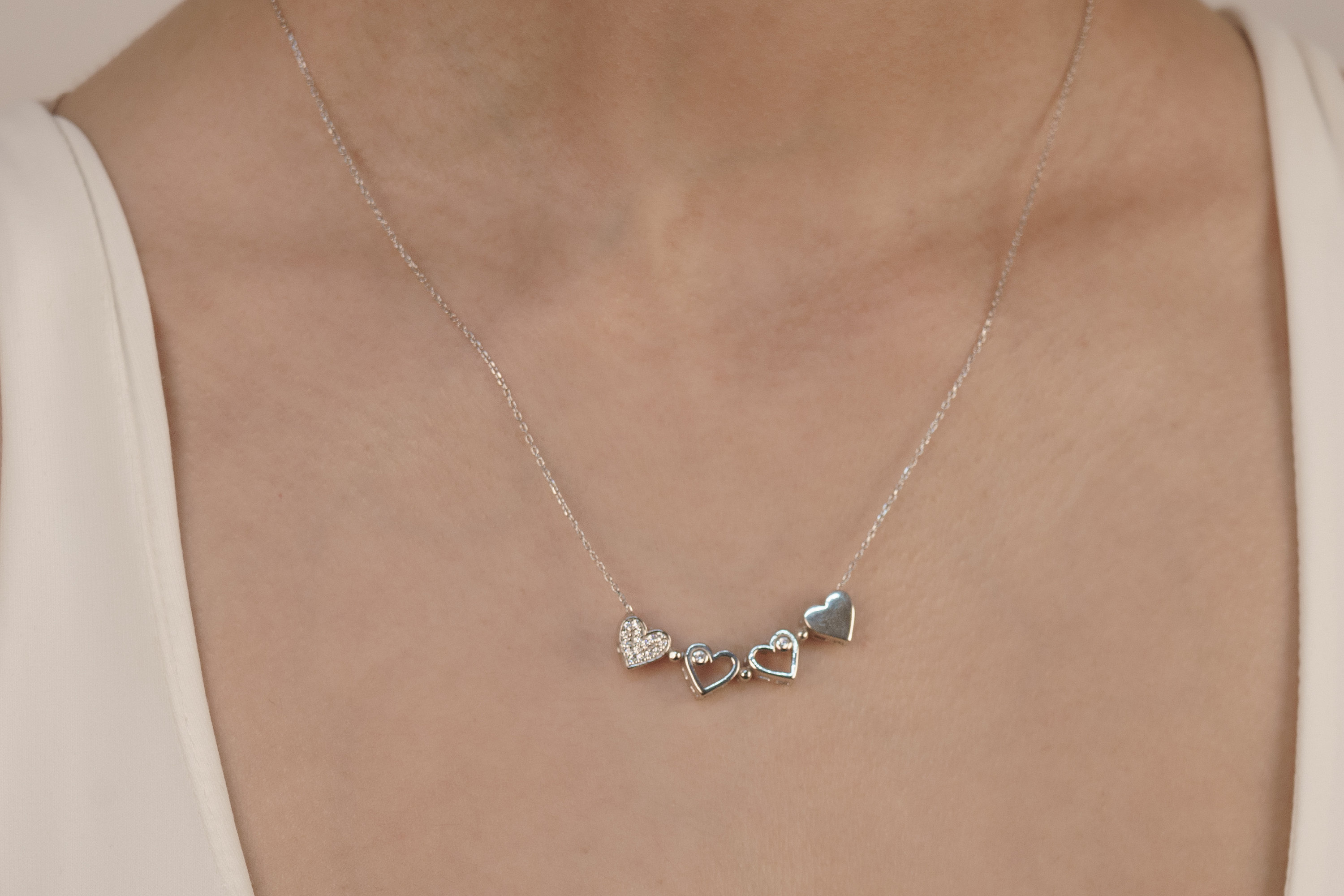 Heart Necklace, the Sparkle of Love Rowed Love Necklace, 4 Hearts 1 ...