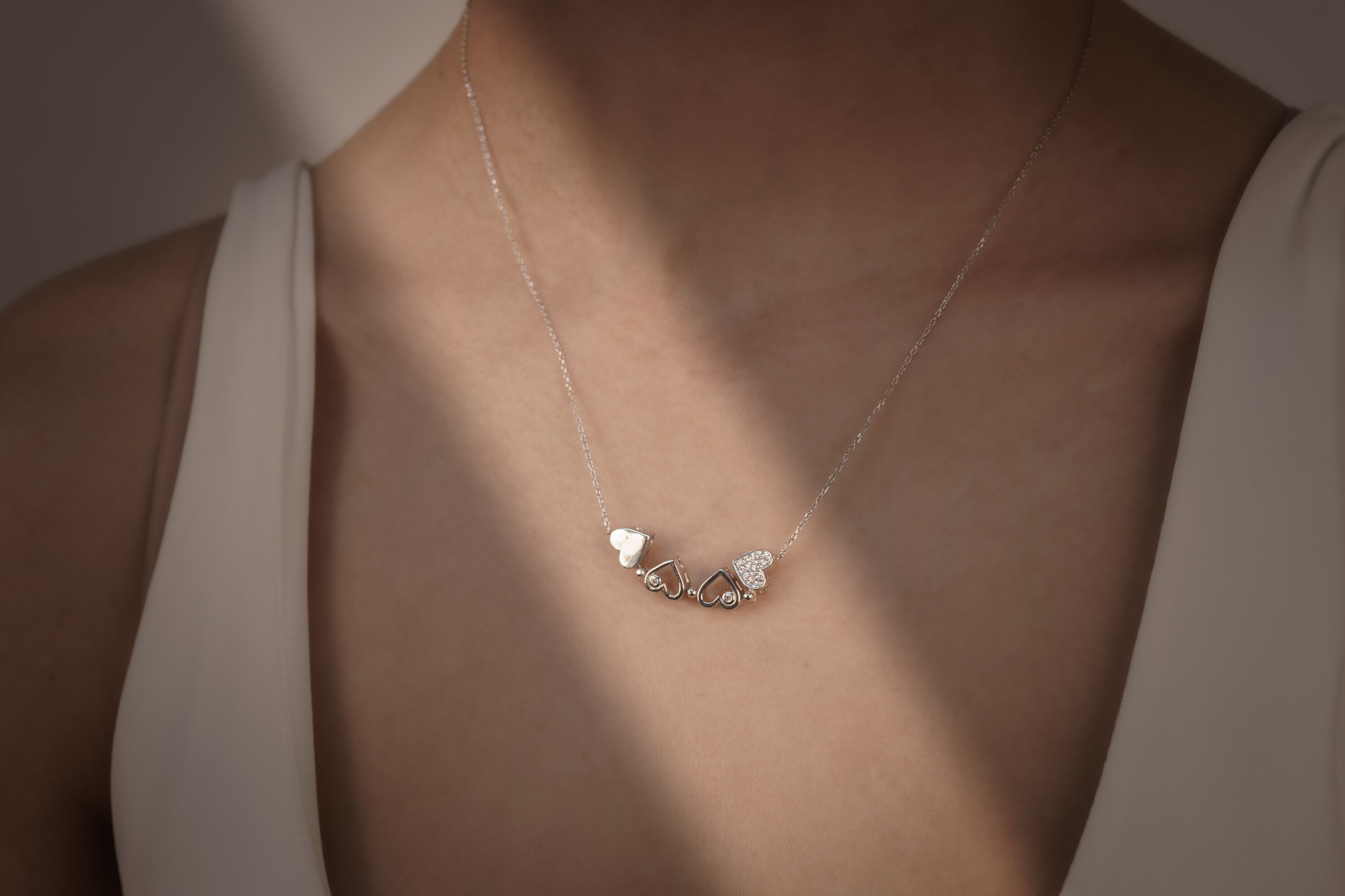 Heart Necklace, the Sparkle of Love Rowed Love Necklace, 4 Hearts 1 ...