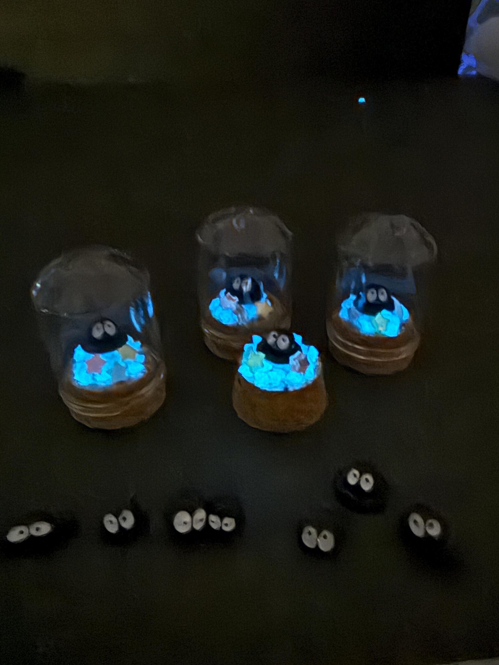 Mini/miniature Soot Sprite! in a Glass Dome. Glow in the Dark Pebbles ...