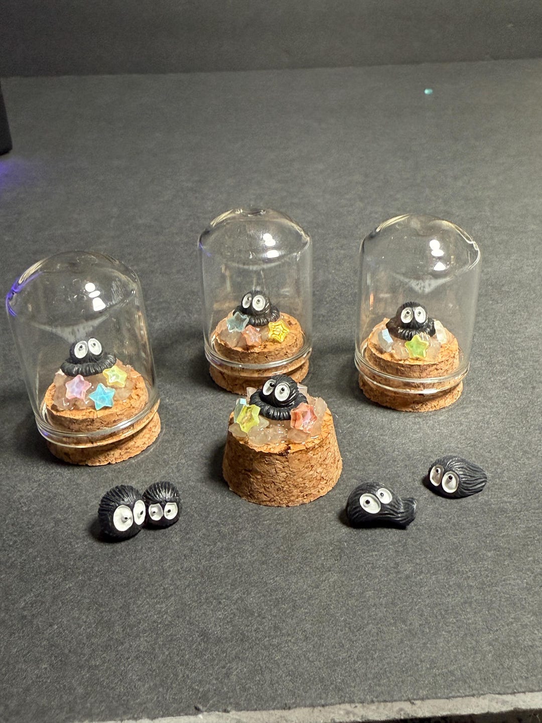Mini/miniature Soot Sprite! in a Glass Dome. Glow in the Dark Pebbles ...