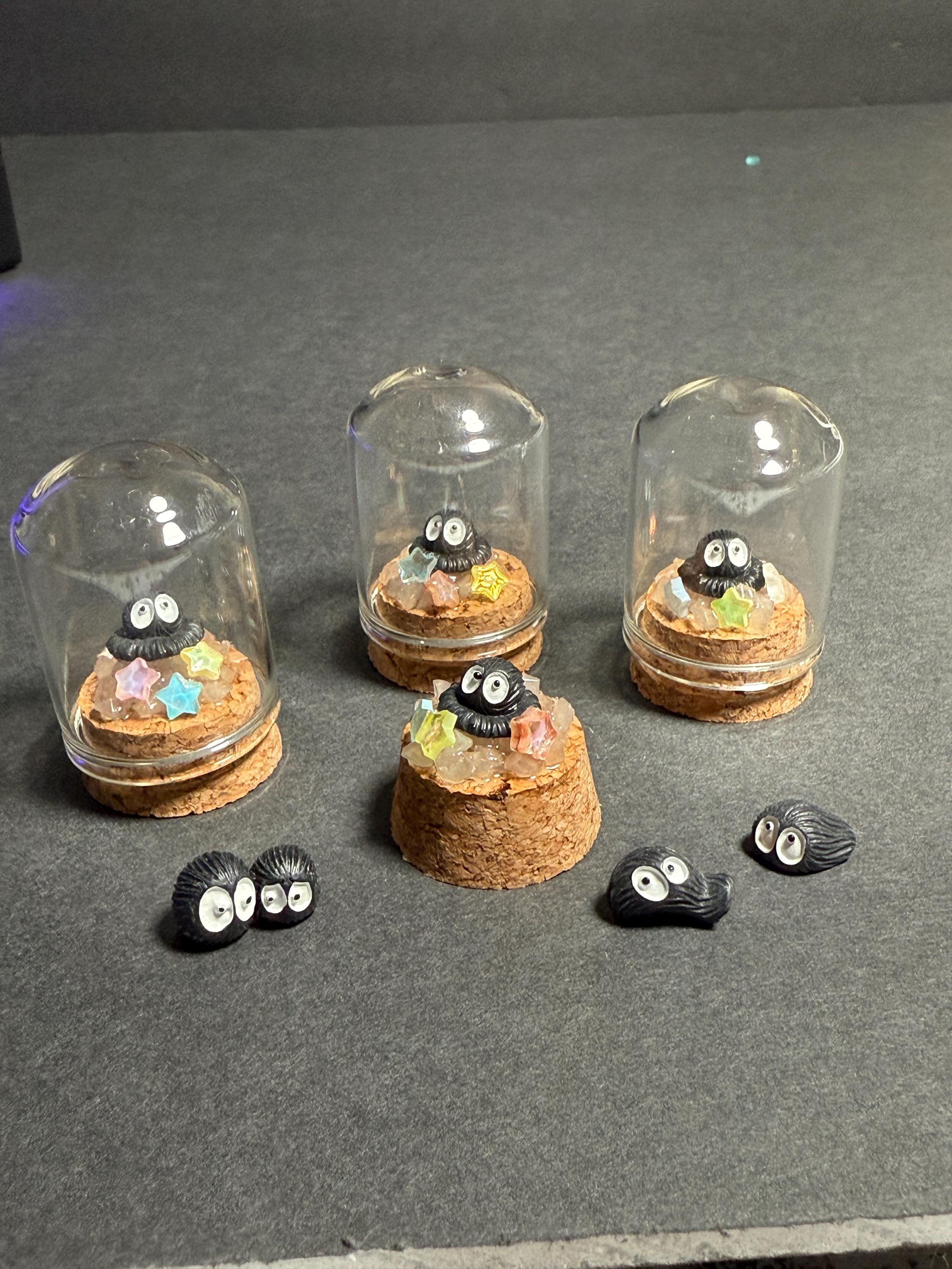 Mini/miniature Soot Sprite! in a Glass Dome. Glow in the Dark Pebbles ...
