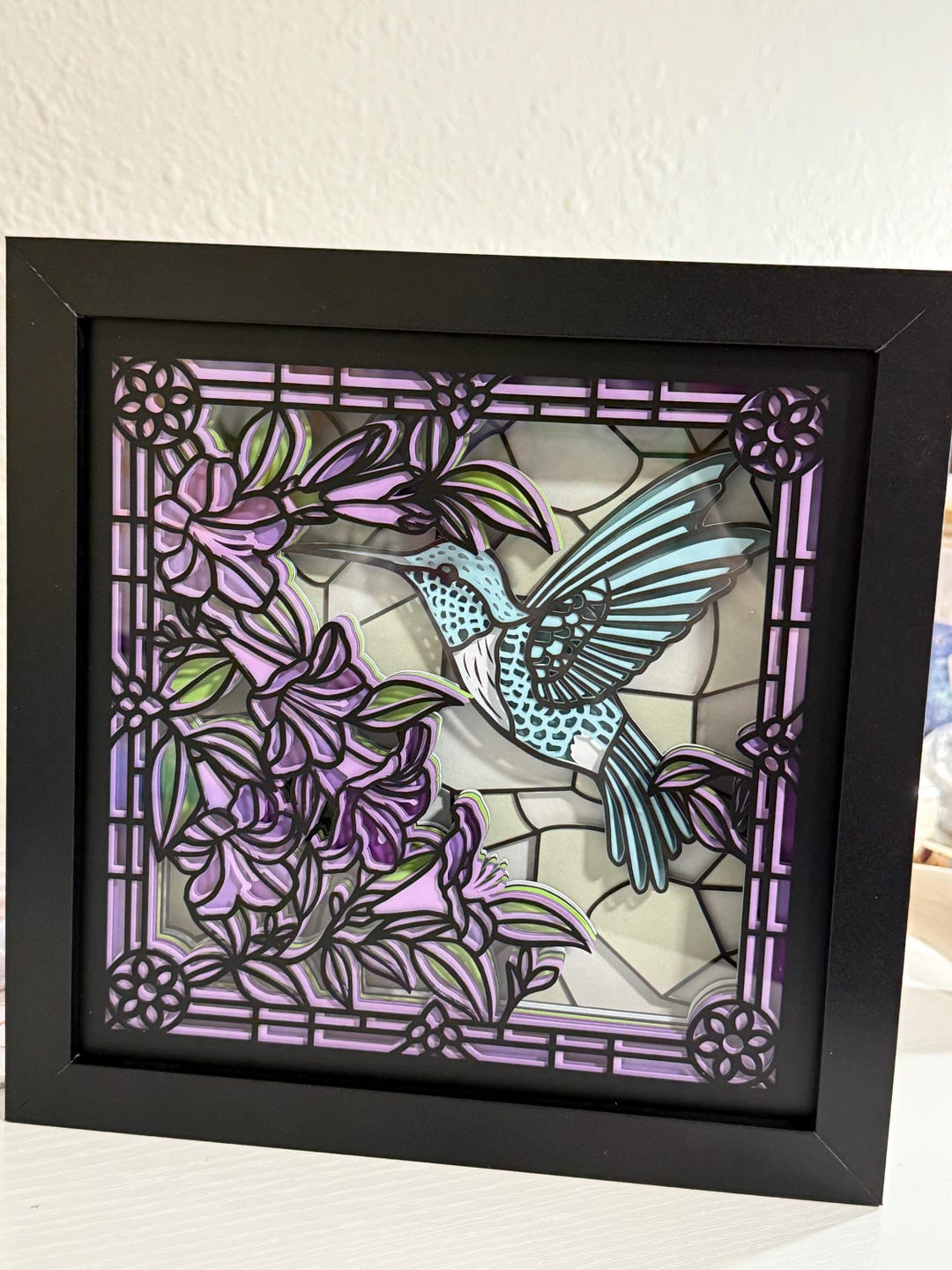 Gorgeous Hummingbird With Flowers Scene. Framed in Shadow Box, 3D ...
