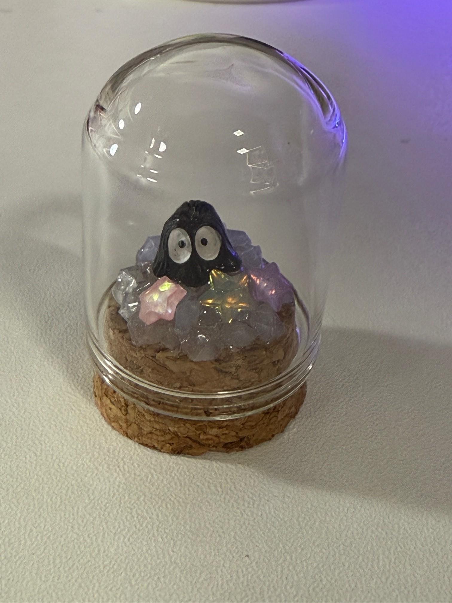 Mini/miniature Soot Sprite! in a Glass Dome. Glow in the Dark Pebbles ...