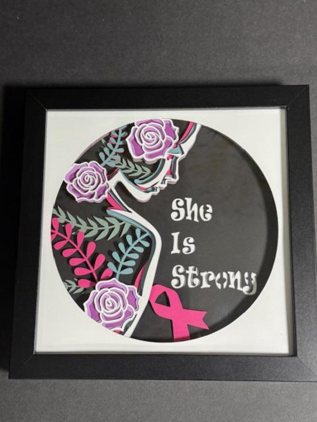 3D Breast Cancer Support Art: Layered Custom Cut Cardstock. Framed in ...