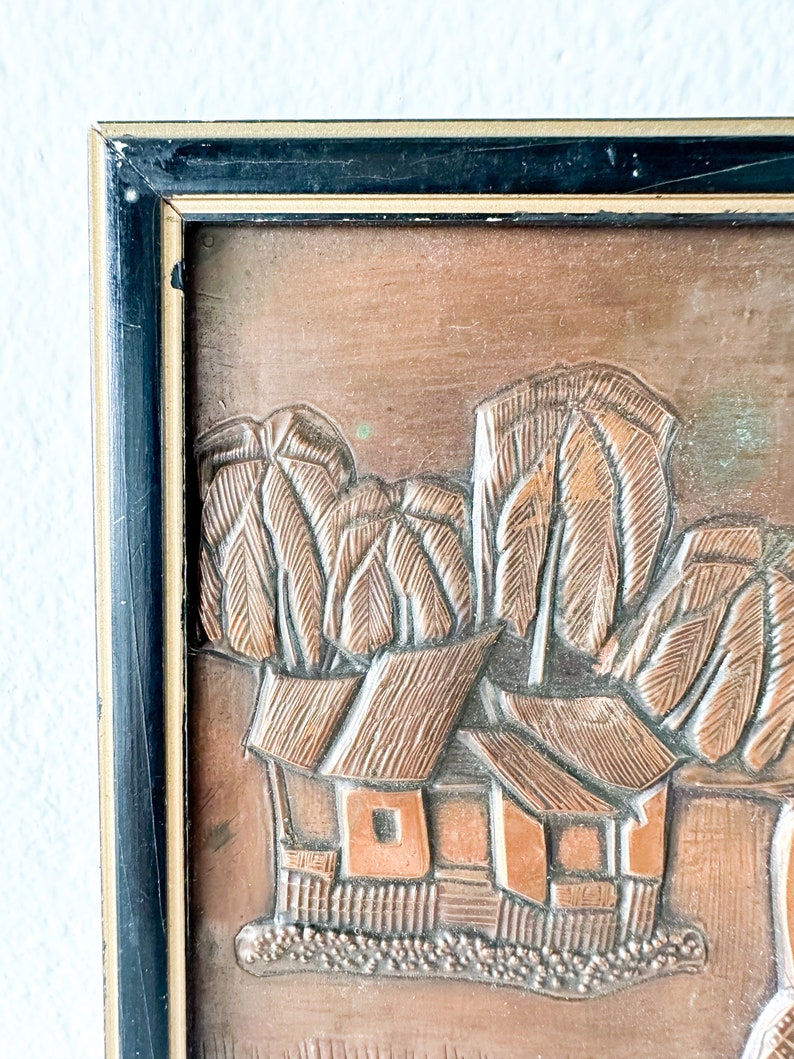 Vintage Copper Relief Art Pressed Copper Wall Art Plaque Men Farming 3D ...