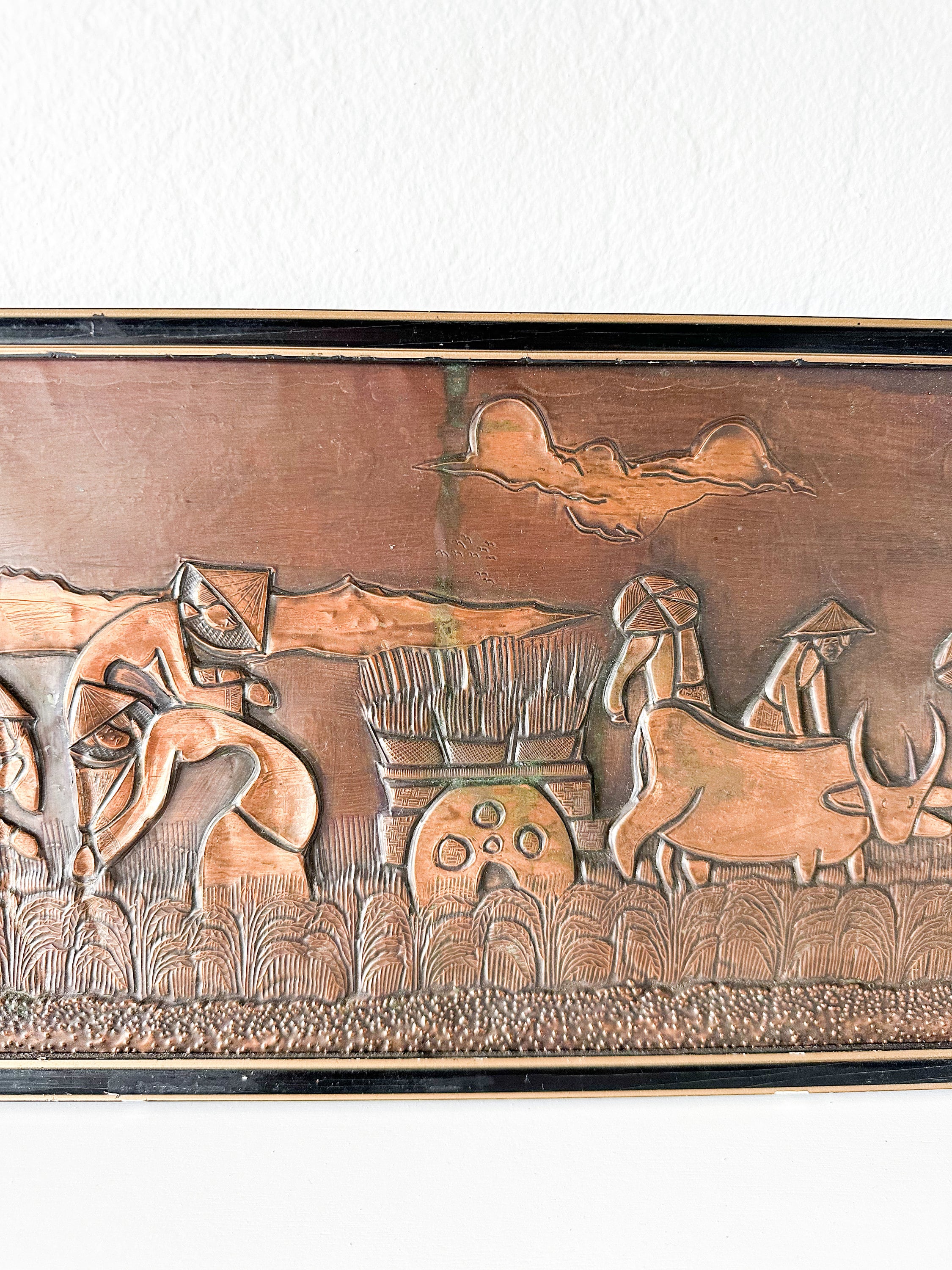 Vintage Copper Relief Art Pressed Copper Wall Art Plaque Men Farming 3D ...