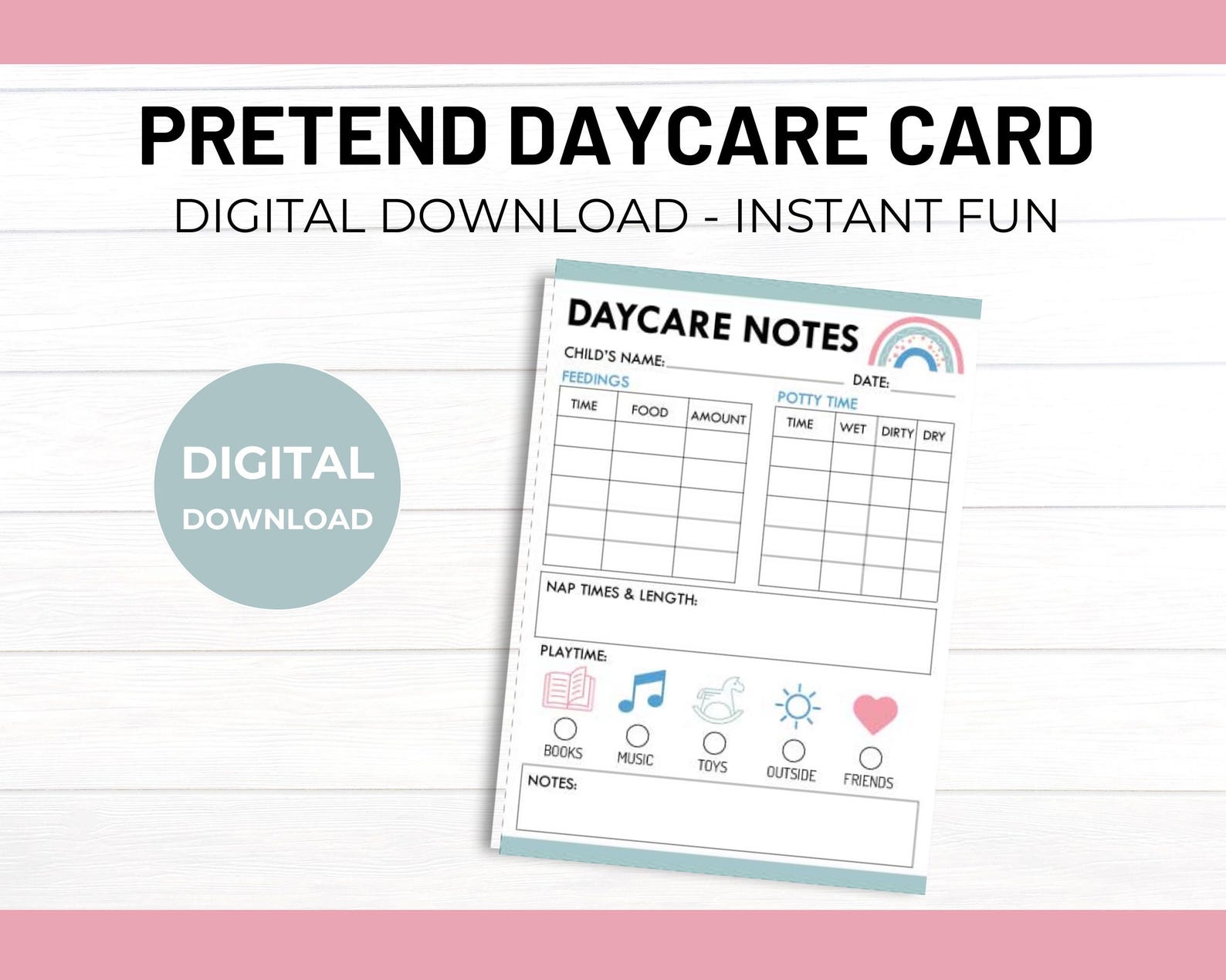 Daycare Pretend Play Sheet | Babysitter Printable | Instant Download ...
