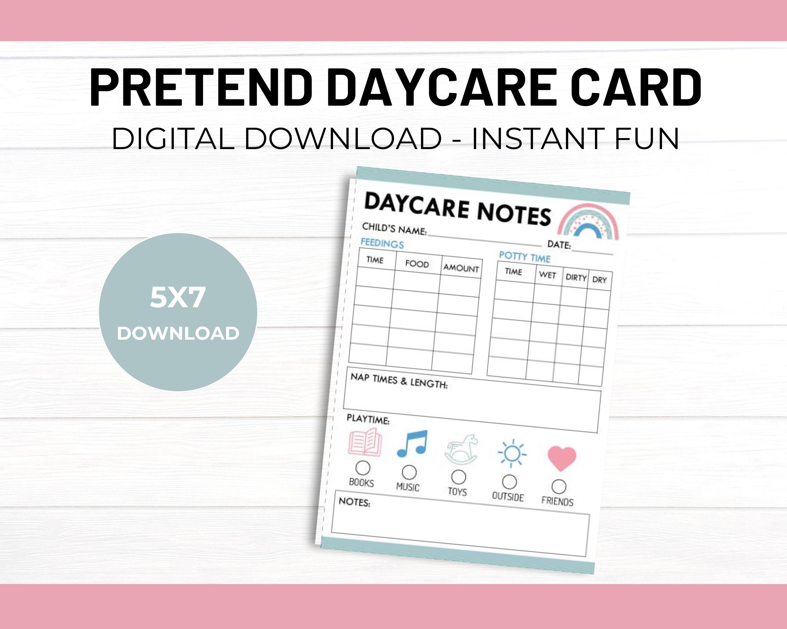 Daycare Pretend Play Sheet Babysitter Printable Instant Download ...