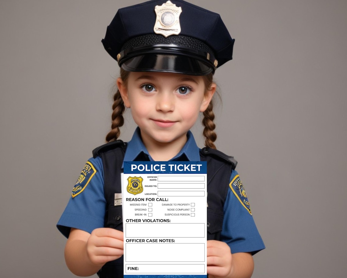 Playtime Police Ticket, Printable Play Cop, Instant Download, Law ...