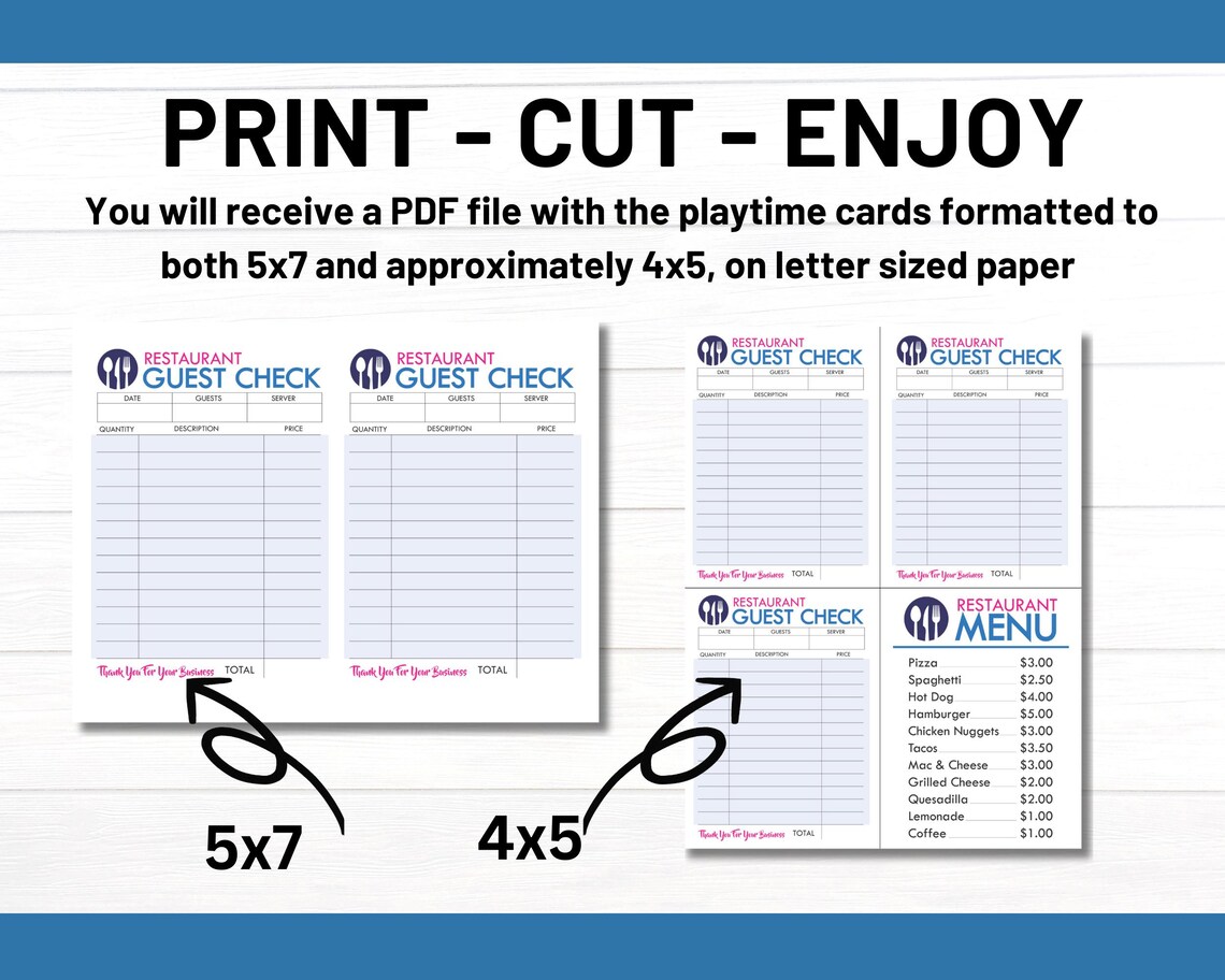 Pretend Restaurant Printable | Menu | Pretend Play | Instant Download ...