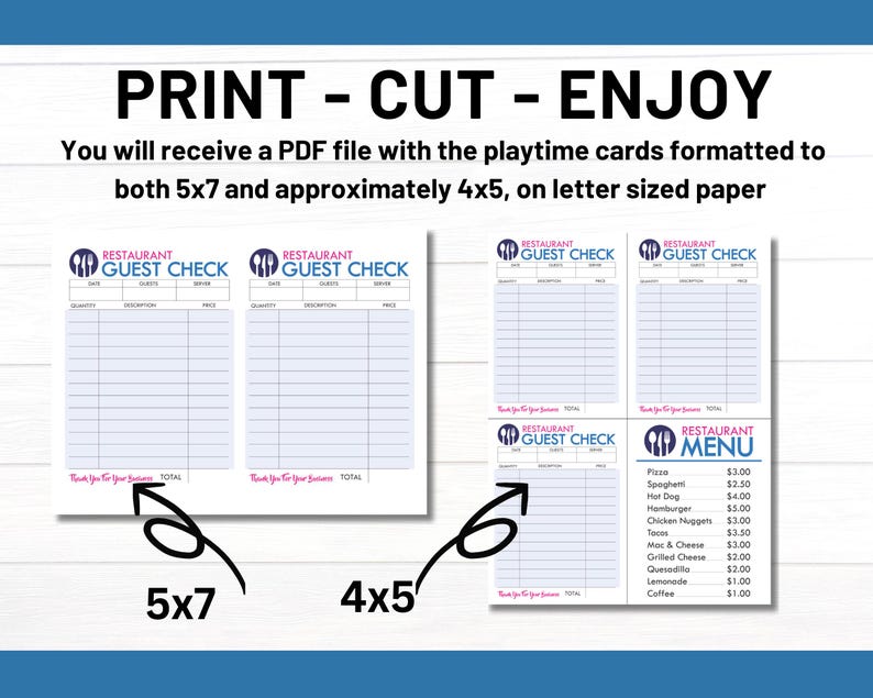 Pretend Restaurant Printable | Menu | Pretend Play | Instant Download ...