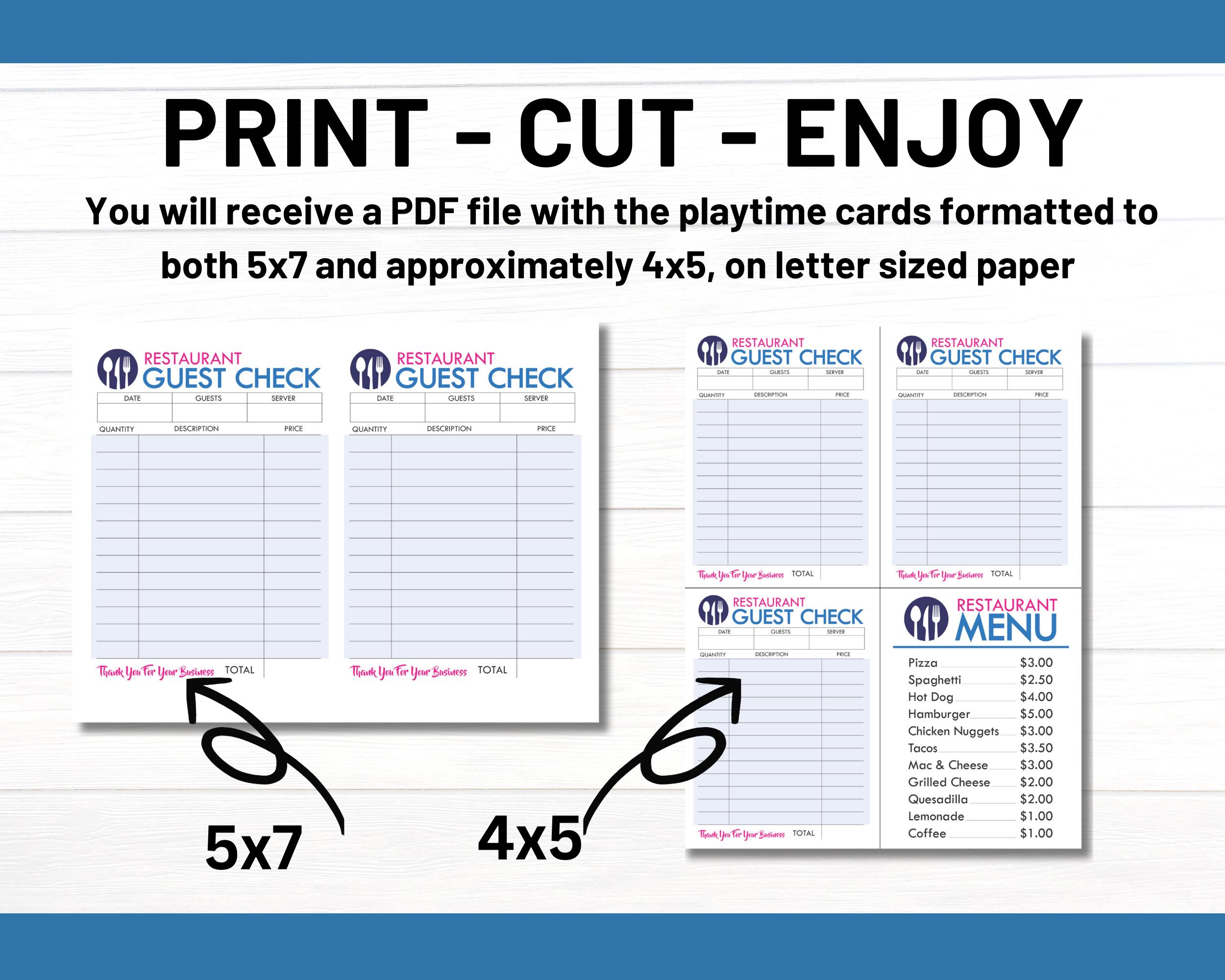 Pretend Restaurant Printable | Menu | Pretend Play | Instant Download ...