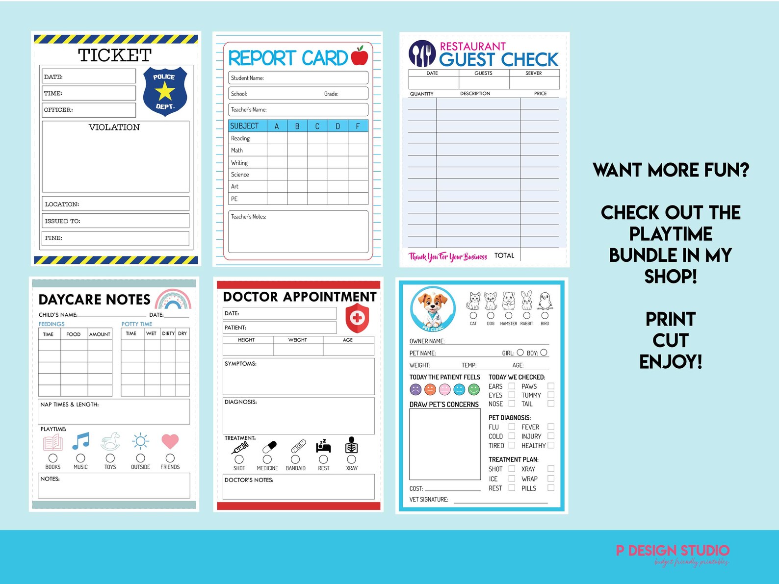 Pretend Veterinarian Printable Pet Checkup Pretend Play Instant ...