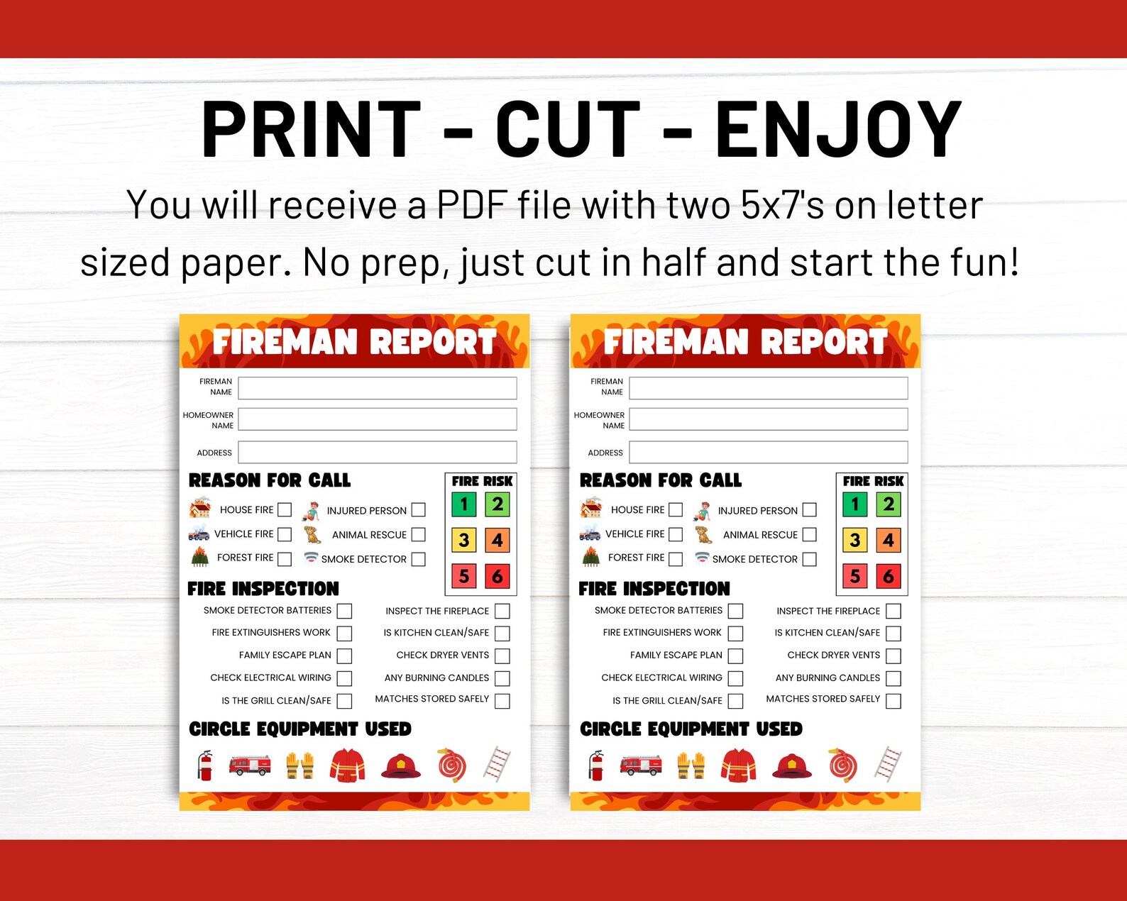 Pretend Fireman Report Printable Play Fireman Dramatic Play Fire ...