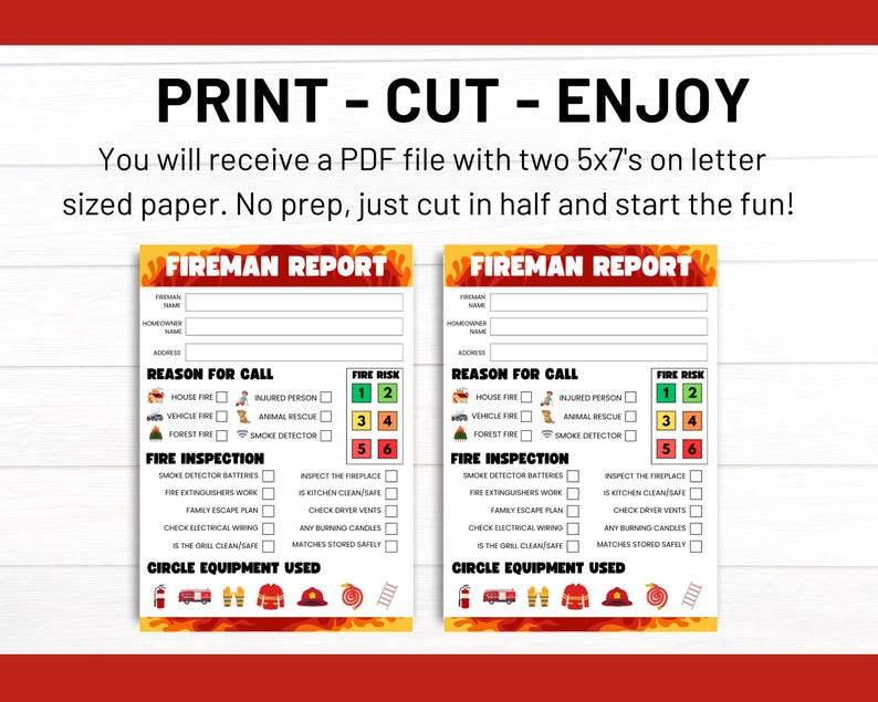 Pretend Fireman Report Printable Play Fireman Dramatic Play Fire ...