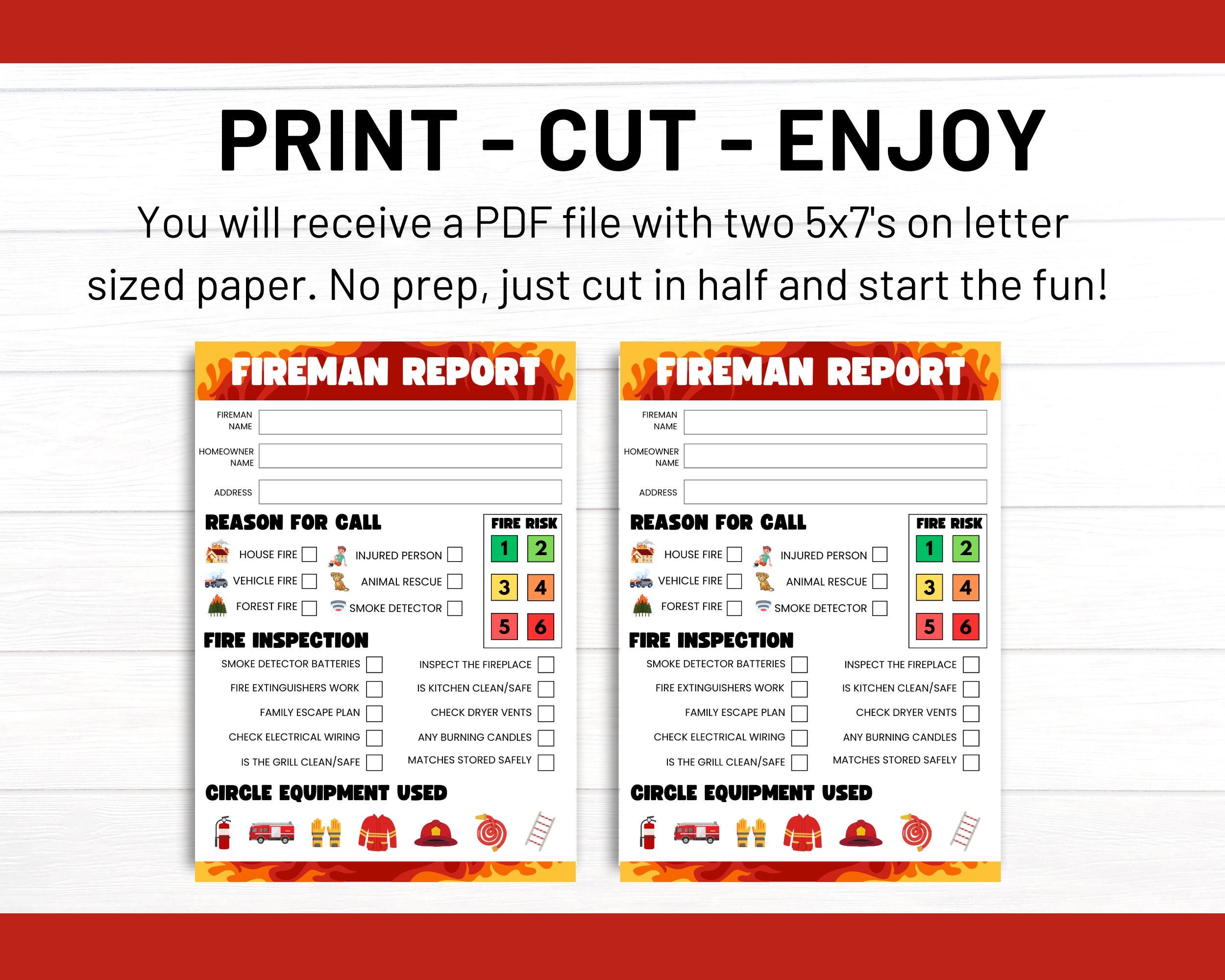 Pretend Fireman Report Printable Play Fireman Dramatic Play Fire ...
