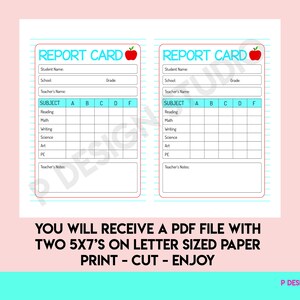 School Report Card Teacher Pretend Play School Printable Instant ...