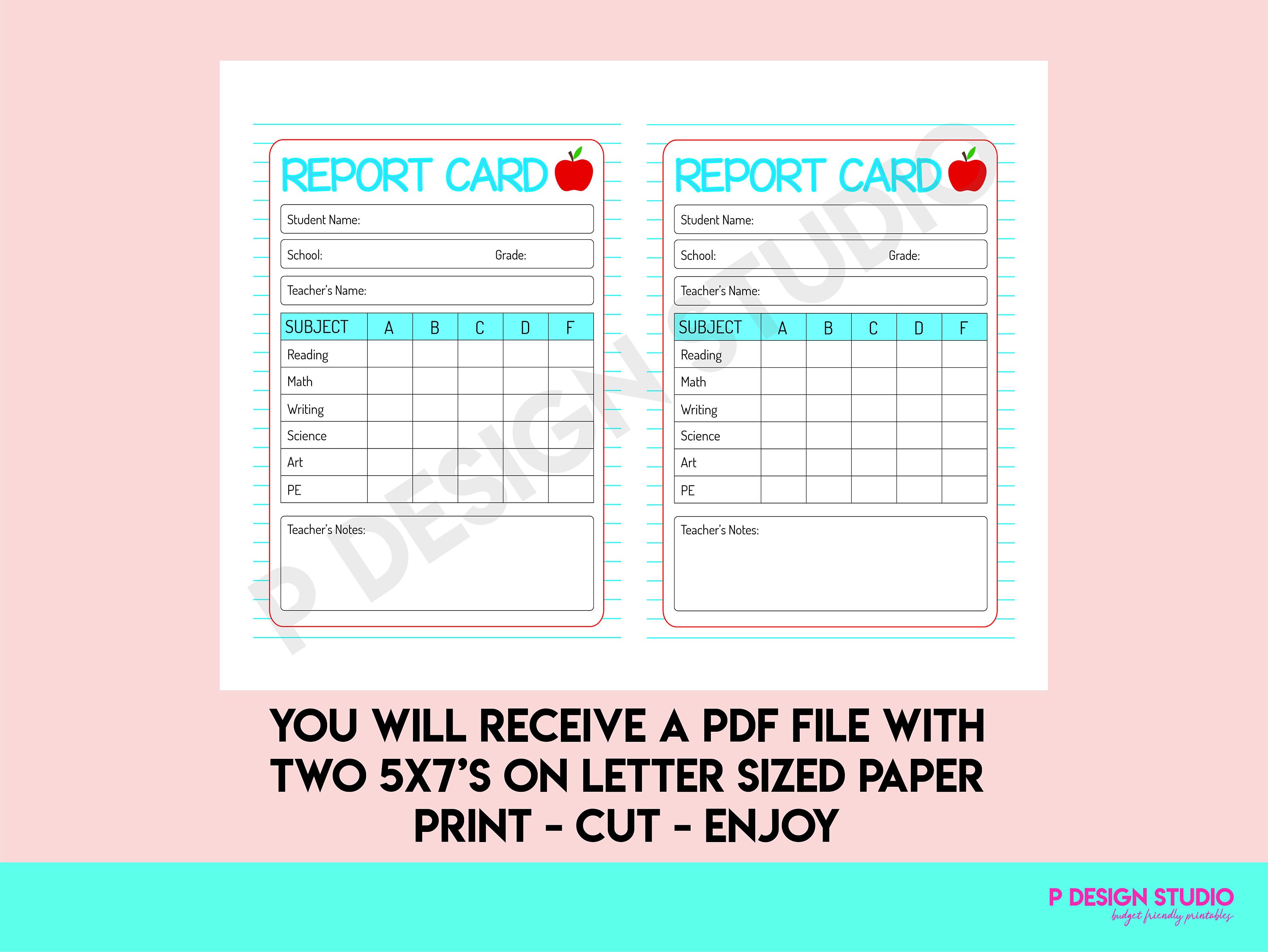 School Report Card Teacher Pretend Play School Printable Instant ...