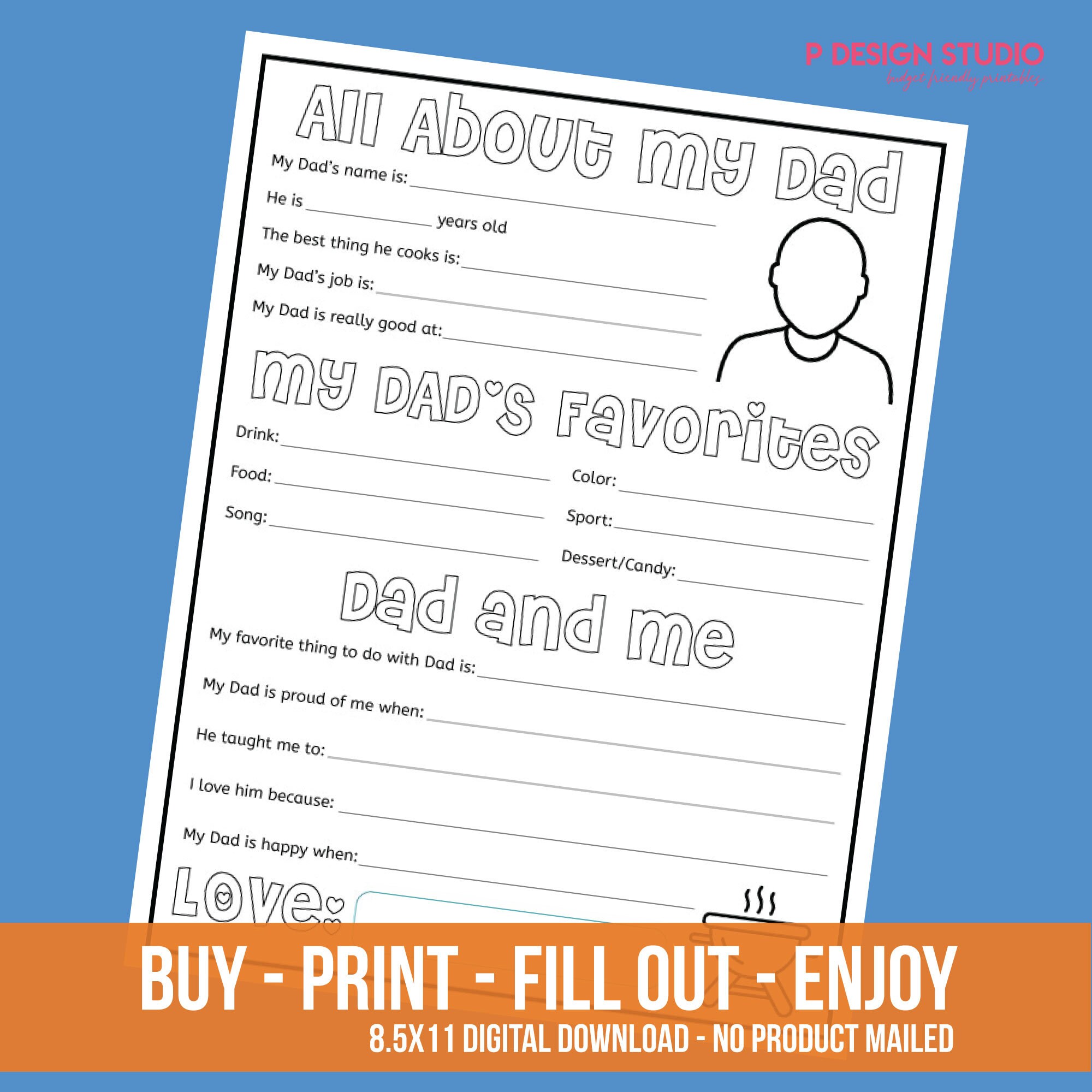 Father's Day All About My Dad Fill in the Blank Printable Kids Activity ...