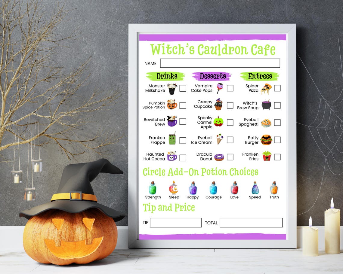 Witch's Cauldron Cafe Printable | Halloween Pretend Play | Costume Add ...
