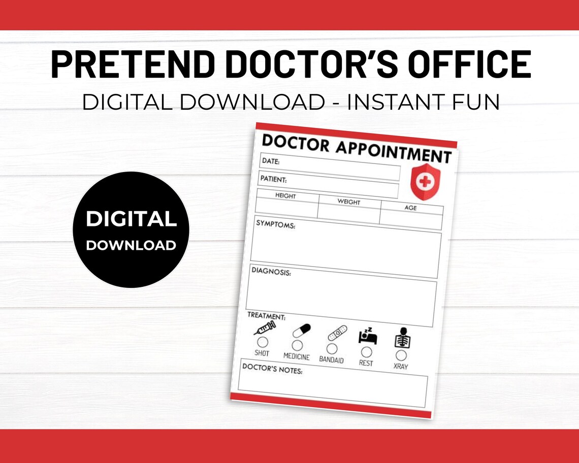 Doctor's Office Pretend Play Card Medical Instant Download Boredom Buster Endless Fun Dramatic ...