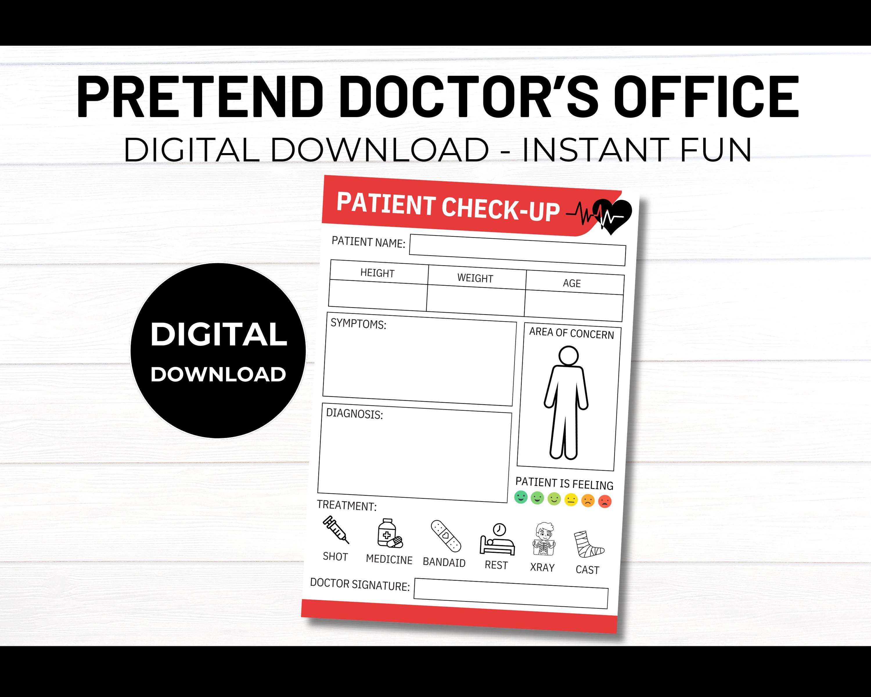 Doctor's Office Pretend Play Card, Medical Toy, Nurse Dramatic Play ...