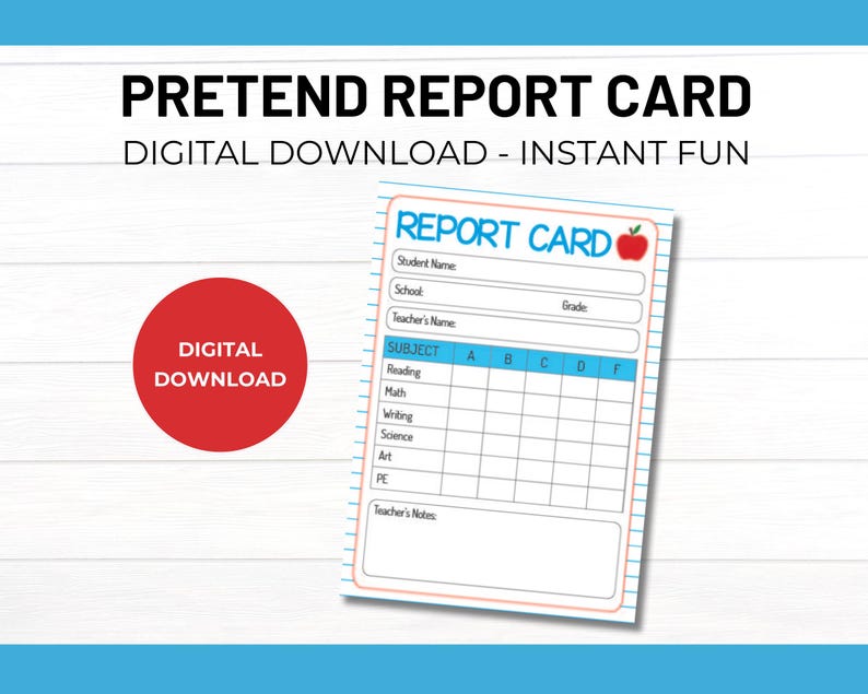 School Report Card | Teacher | Pretend Play | School Printable ...