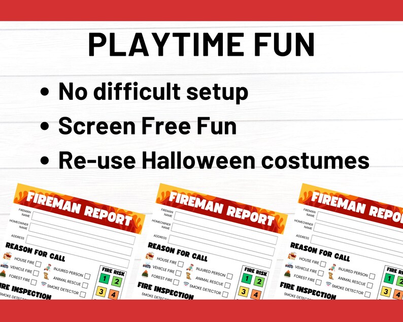 Pretend Fireman Report | Printable Play Fireman | Dramatic Play Fire ...