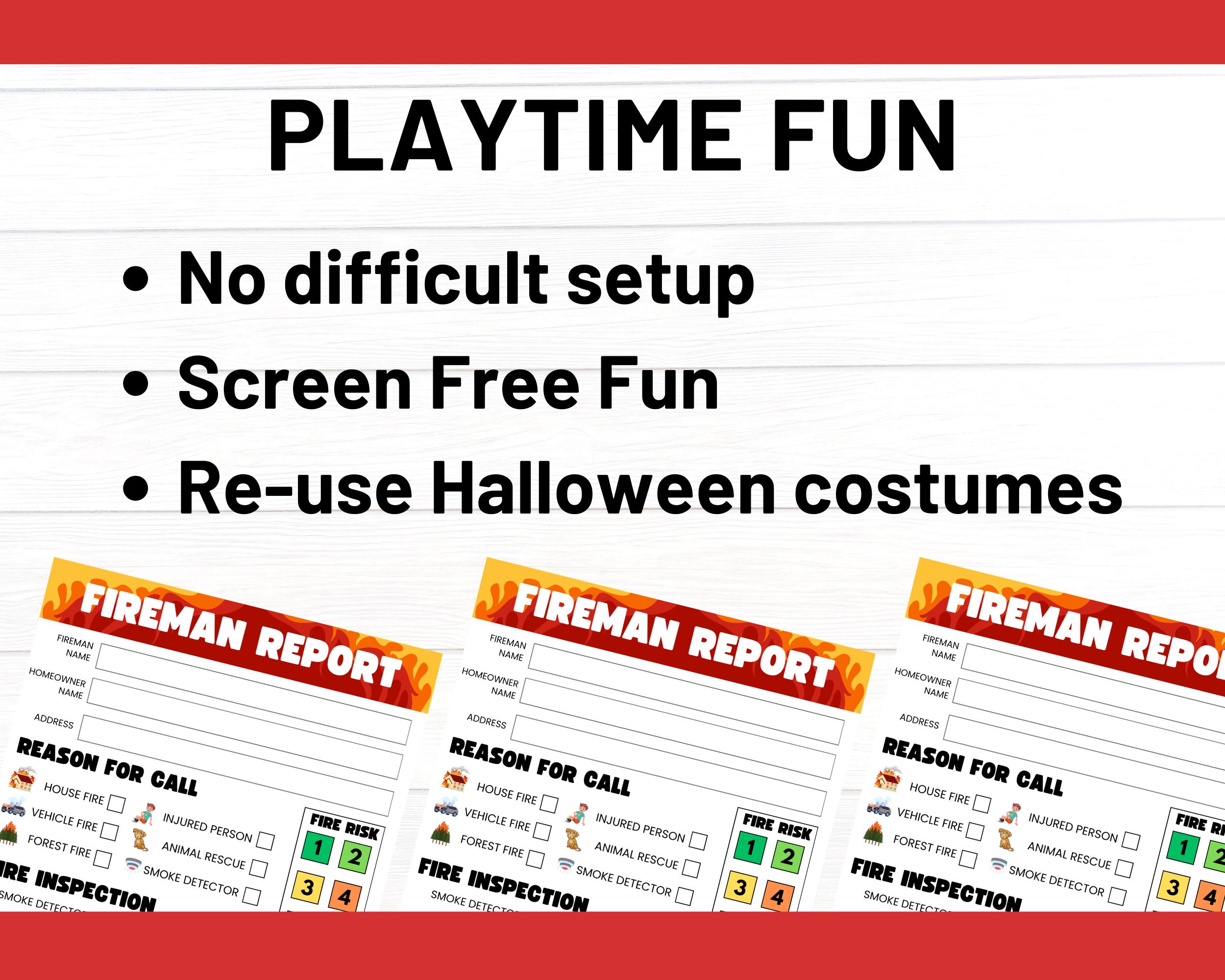 Pretend Fireman Report | Printable Play Fireman | Dramatic Play Fire ...