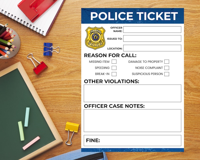 Playtime Police Ticket, Printable Play Cop, Instant Download, Law ...
