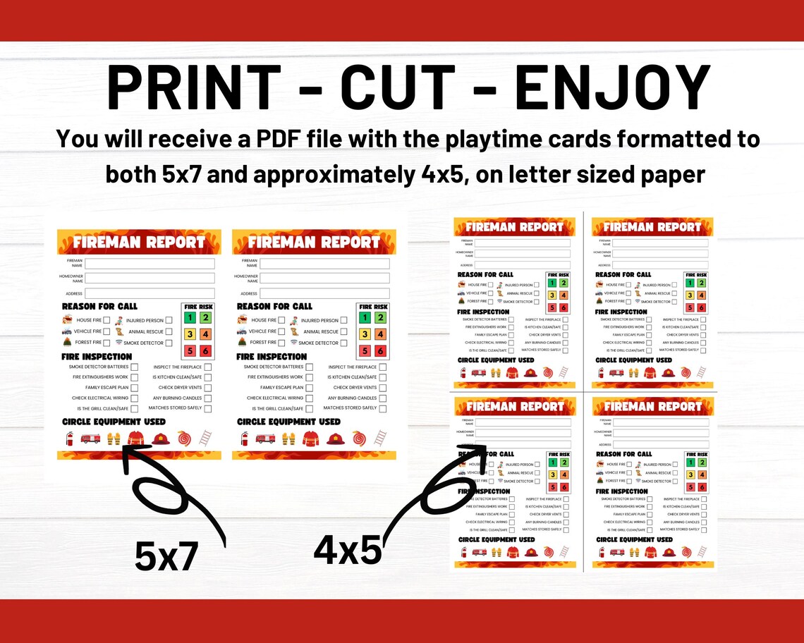 Pretend Fireman Report | Printable Play Fireman | Dramatic Play Fire ...