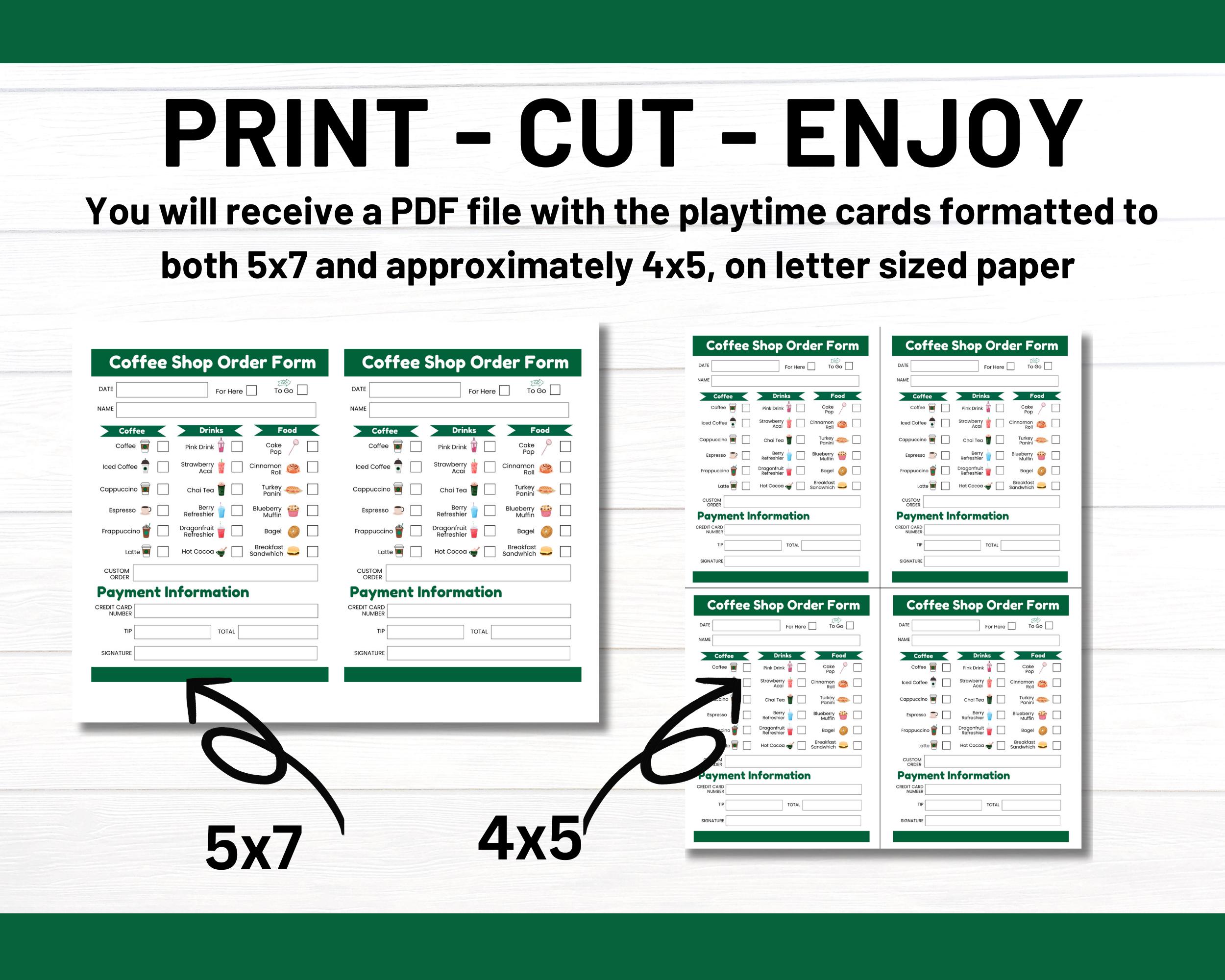 Pretend Coffee Shop Order Form | Printable Play Barista | Dramatic Play ...