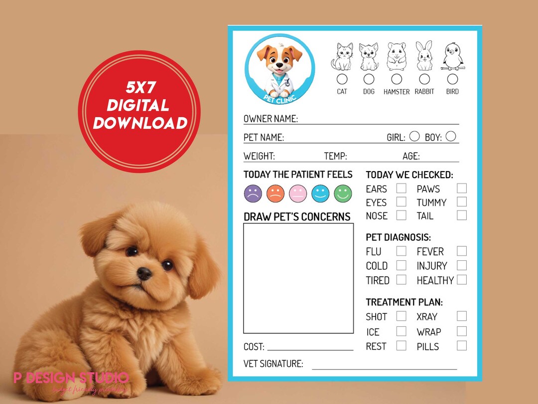 Pretend Veterinarian Printable Pet Checkup Pretend Play Instant ...